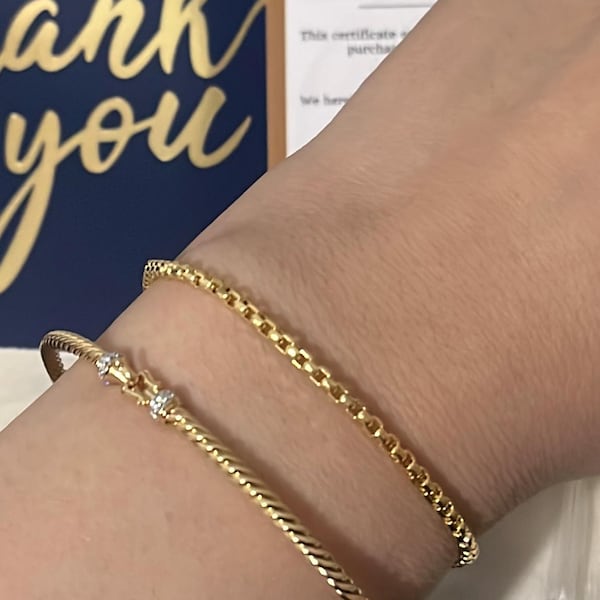 18K Real Gold Box Chain Bracelet: Yellow Gold, 2-5mm - Etsy