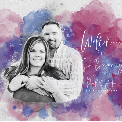 Wedding Welcome Sign Watercolor Couple Portrait,, Photo Wedding Sign ...