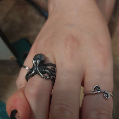 Octopus Signet Mens Ring, Sterling Silver Sea Animal Ring, Mens Ring ...