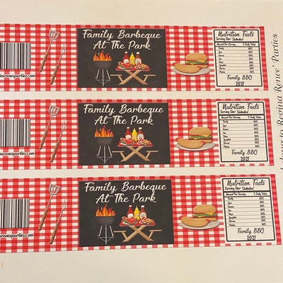 BBQ Theme Water Labels Barbeque Water Labels Picnic Family Barbeque ...