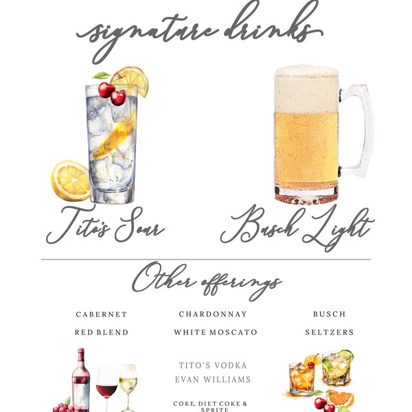 Signature Drink Sign, Minimalist Bar Menu Template, Modern Editable ...