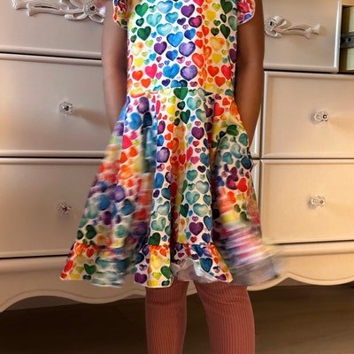 Rainbow Heart Dress, Twirly Dress, Full Circle Skirt, Buttery Soft ...
