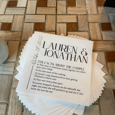 Fun Facts Personalized Wedding Napkins 100 CT Cocktail - Etsy