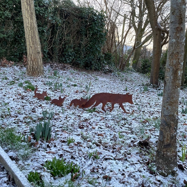 Rusty Metal Family of Foxes - Garden Ornaments - Art - Fox Gift - Steel ...