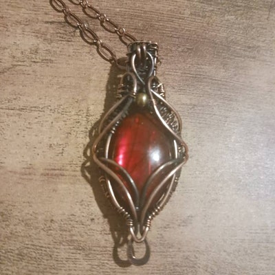 Red Fire Labradorite Pendant Copper Wire Wrapped Pendant Handmade ...