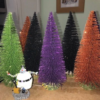 Miniature Glitter Brush Trees set 4 Village Trees Spooky - Etsy