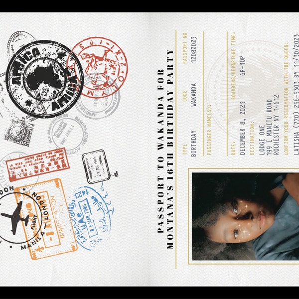 Passport and Ticket Birthday Invitation, Wakanda, Africa Passport ...