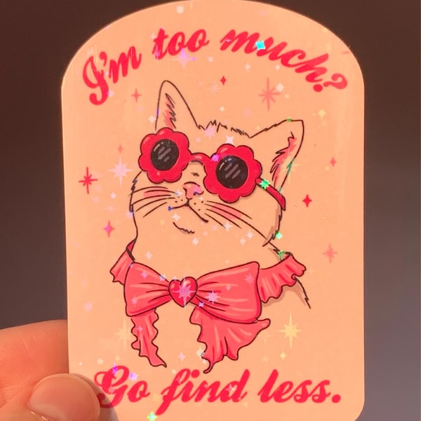 Funny Cat Sticker - Holographic Pink Retro Bubblegum Coquette Aesthetic ...