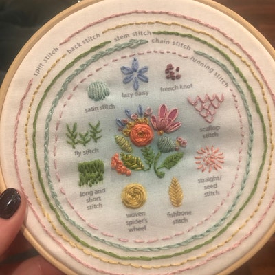 Stitch Sampler Full Kit Beginner Hand Embroidery Design, Printed Hand ...