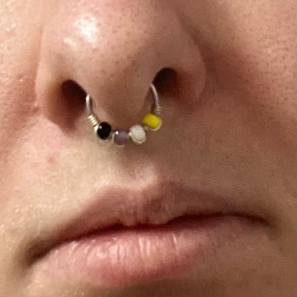 Nonbinary Pride Flag Beaded Nose Ring, Septum or Nostril Hoop, Handmade ...