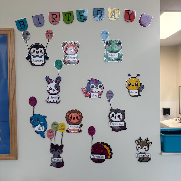 Animal Birthday Bulletin Board Kit Display, Interactive School ...