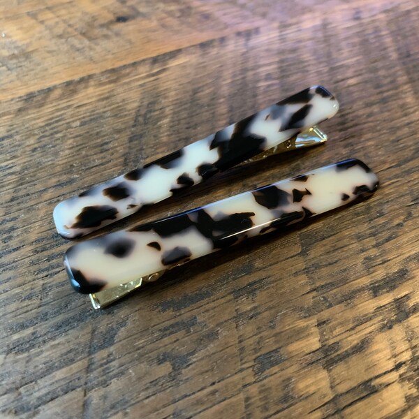 Long Rectangle Hair Clips 3 Pack Set | Acetate Gold Stainless Steel ...