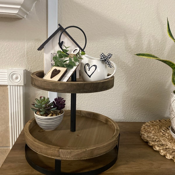 Handmade Wood Tiered Tray: Rustic Farmhouse Kitchen Decor - Etsy