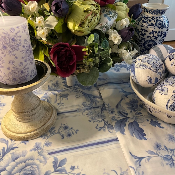 Blue Floral Tablecloth Cotton Dining Room Table Cover White Kitchen ...