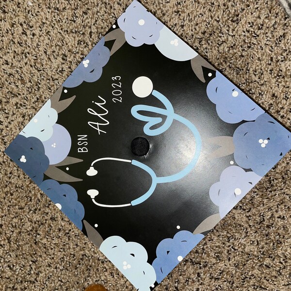 Stethoscope Digitally Made Printed Custom Graduation Cap Topper. Nurse ...