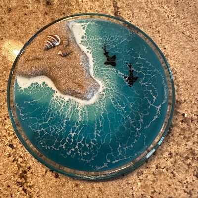 Large Ocean Resin Shell Ring Dish Hand Drawn Great White or Hammerhead ...