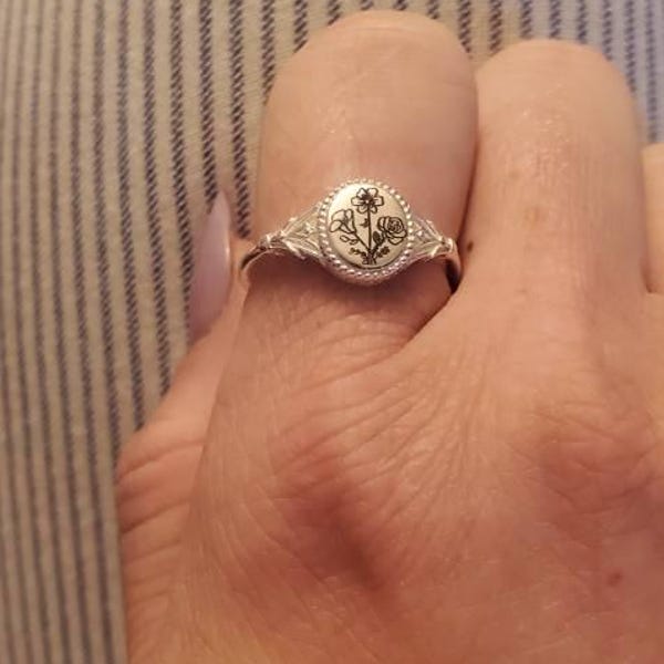 Personalized Birth Flower Ring, 12 Birth Month Flower Jewelry, Custom ...