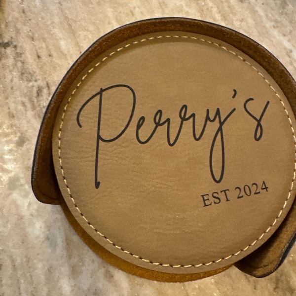 Monogrammed Leather Coaster Set, Personalized Engraved Gift, Customized ...