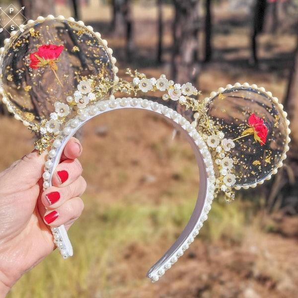 Ice Blue Flower Resin Mouse Ears Crown Headband, Womens Princess Ears ...