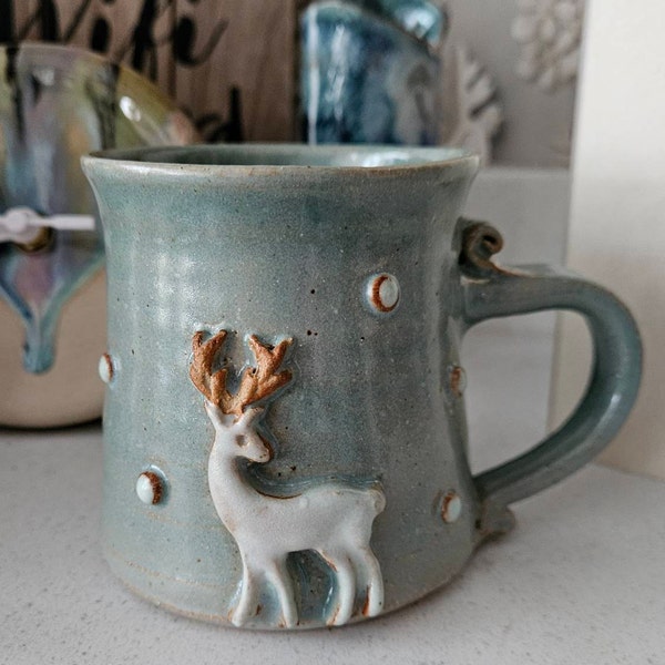 Beautiful Hand Thrown and Decorated Stoneware Mug With Leaping Hare. 1/ ...