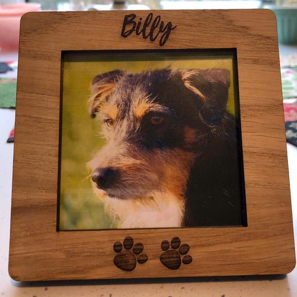 Personalised Paw Print Square Oak Photo Frame, Pet Memorial, Dog or Cat ...