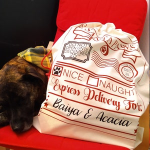 Santa Paws Santa Sack, Pet Santa Bag, Drawstring Sack , Delivery Bag ...