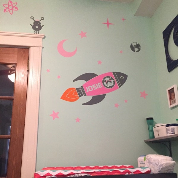 Rocket Girl Fabric Wall Decal: Personalized Name Outer Space Nursery ...