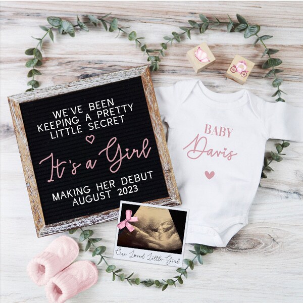 Girl Pregnancy Announcement Digital, It's a Girl Gender Reveal for ...