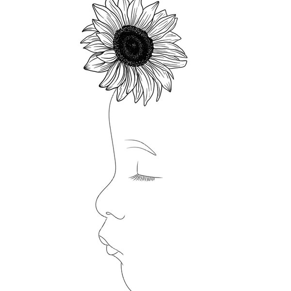 Side Profile Drawing With Birth Flower | Custom Portrait Outline - Etsy