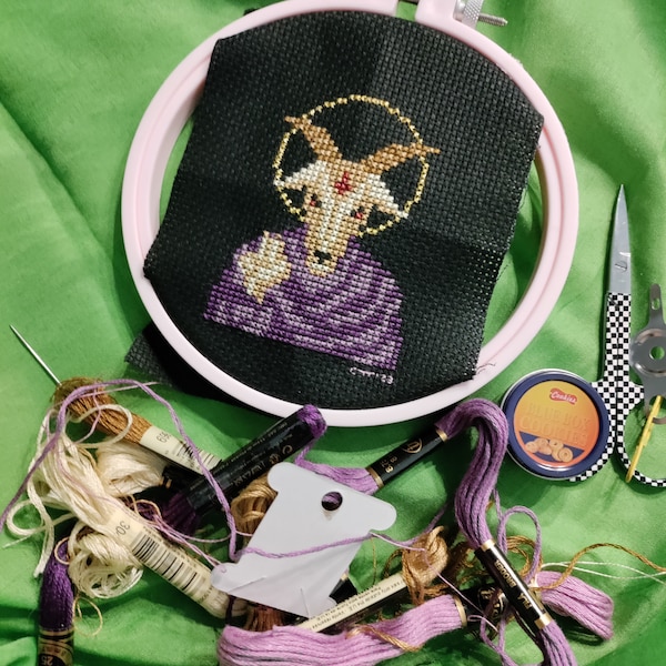 Saintly Goat Satanic Gothic Cross Stitch Pattern - Mini Cross Stitch ...