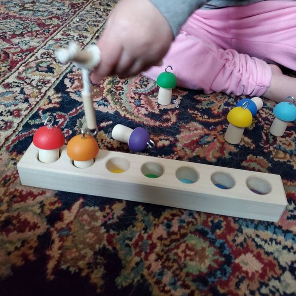 Wooden Balance Color Sorting Toy Mushrooms on Fishing Rod Montessori ...