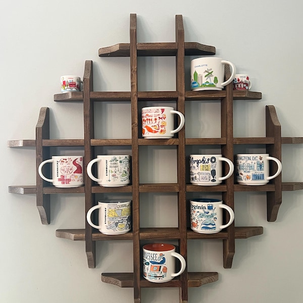 Rustic Wood Coffee Mug Rack: Wall Mounted Tea Cup Display Shelf - Etsy