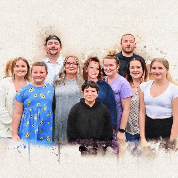 Custom Watercolor Family Portrait From Merging Multiple Photos ...