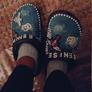 Bling Bee Crocs in Black With Denim Sizes 7 11 W/ Bedazzled - Etsy