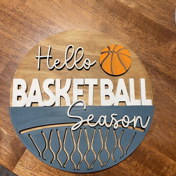 Hello Basketball Season Sign, Digital Download, Round Door Hanger Svg ...