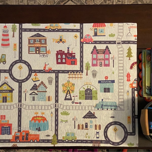 City Traffic Map Children Friendly Carpet, Traffic Car Road Map Rug ...