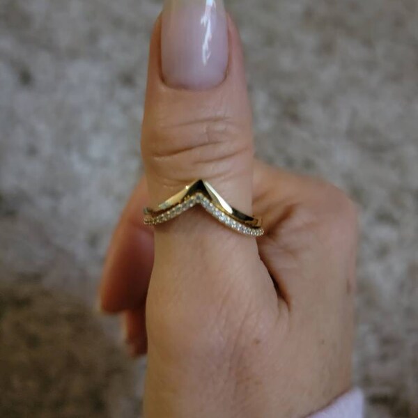 V Ring Set, Stacking Ring, Chevron Ring, Minimalist Ring, Wedding Band ...