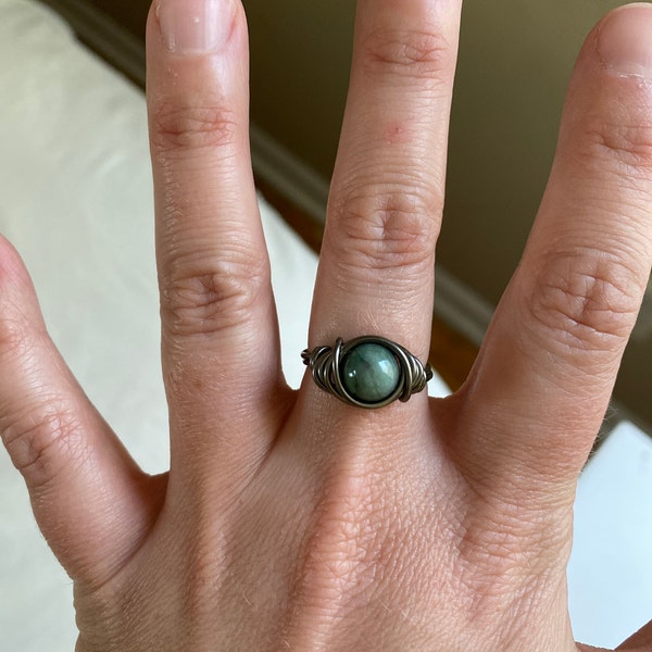 Green Jasper Ring Wire Wrapped Jewelry Gunmetal Boho Rings - Etsy