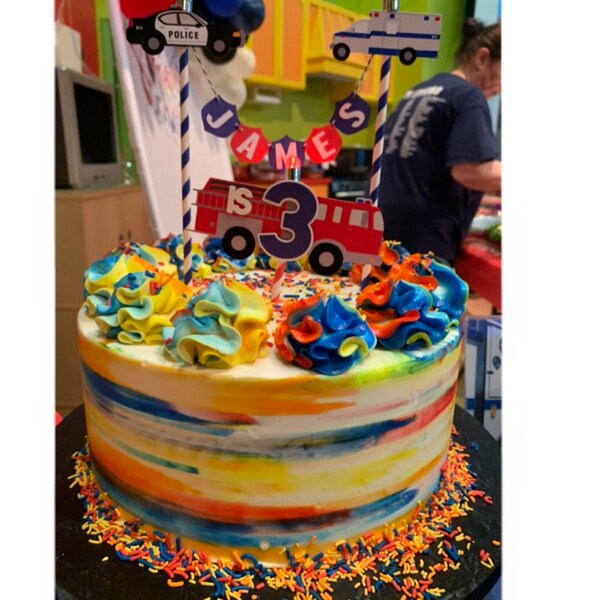 First Responder Cake Bunting Topper and Mini Age Fire Truck Cake Topper ...