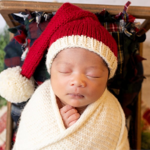 The {vintage Santa Baby} Sleepy Cap With Yarn Pom and Wrap Set - Etsy