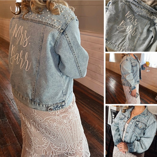 Pearl Jean Jacket, Bride Jean Jacket, Mrs Denim Jacket, Personalized ...