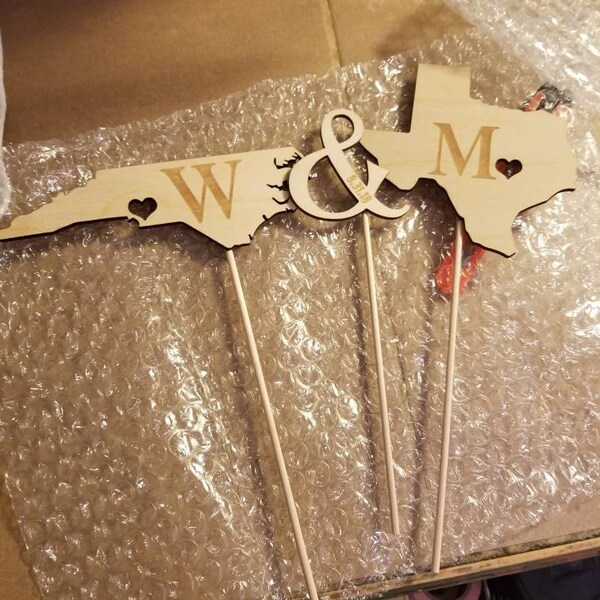 Rustic Wooden States Country Wedding Cake Topper - Wooden Cake Topper ...