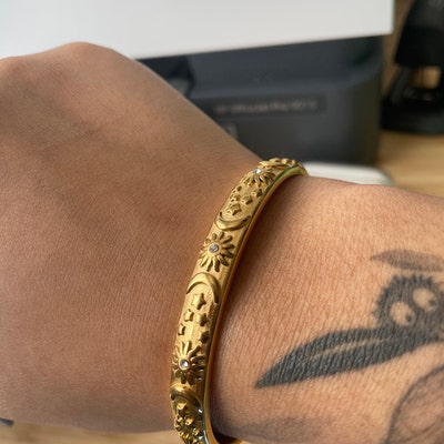 14k Gold Plated Celestial Open Cuff Bangle / Stackable Moon, Star, Sun ...