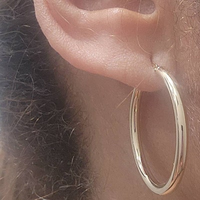 14k Yellow Gold Hoop Earrings Hollow Italian Gold Earrings Chunky Hoops ...