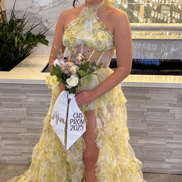 Custom Embroidered Bouquet Wrap Sash Bow HOCO Prom Bouquet Sash With ...