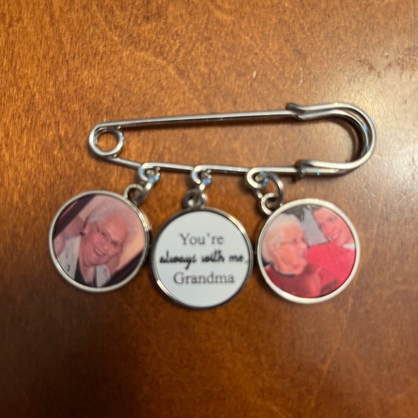Custom Memorial Graduation Photo Pin, Grad Gown Memorial Pin, Wedding Memorial Charm, Memorial ...