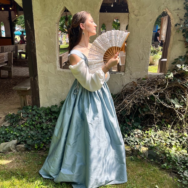 Grey Blue Renaissance Dress, 1500s Dove Gray Renaissance Wedding Gown ...