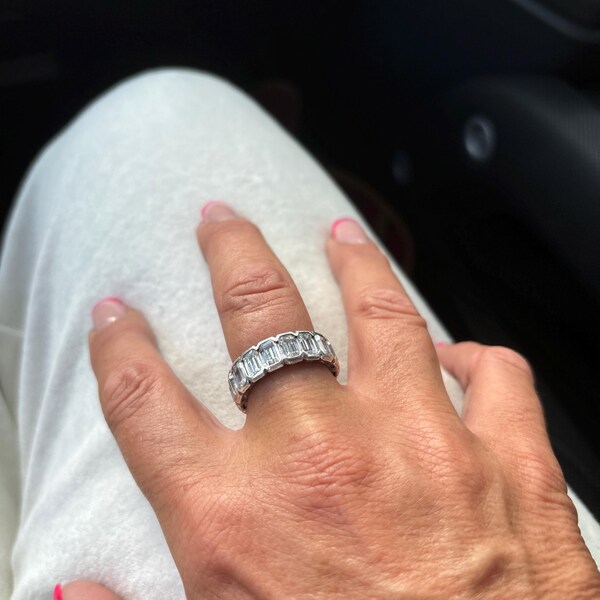 5x3mm Radiant Cut Full Eternity Band in 925 Silver/ Simulant Diamond ...