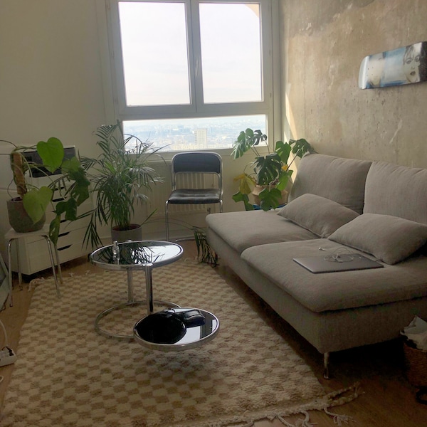 Large Beige and White Checkered Rug, Moroccan Berber Checkered Rug ...