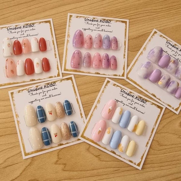 Muichiro Inspired Hand-painted Anime Motif Nails, Reusable Press-on ...